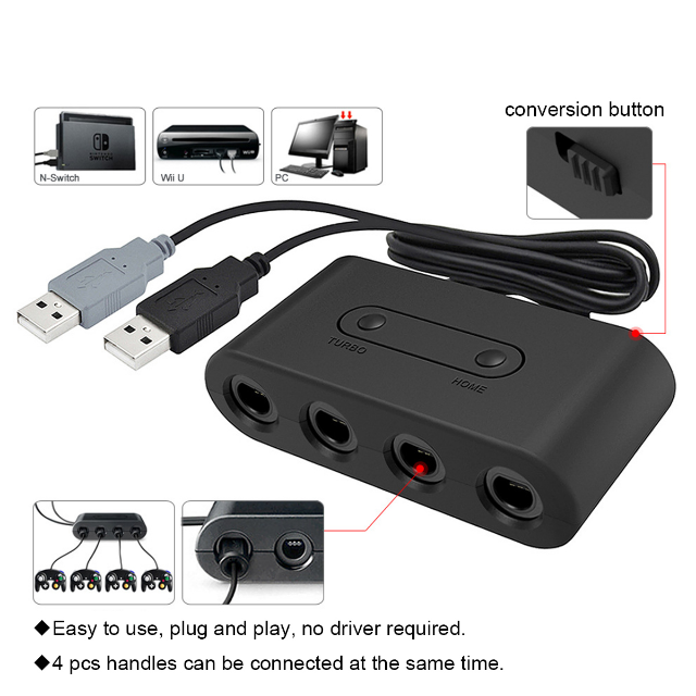 Gamecube Adapter 3-in-1 voor Nintendo WiiU en Nintendo Switch